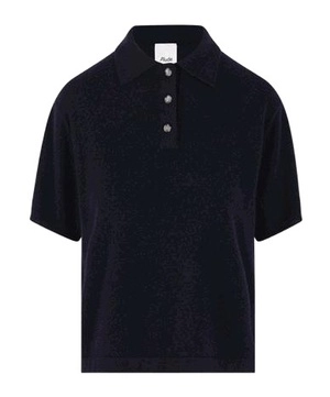 ALLUDE Short-sleeved Knit Polo Shirt - Black