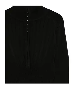 MUGLER Ribbed Knit High Neck Top With Hook-and-eye Closure