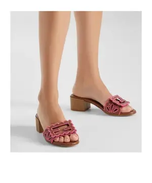 Fendi Nappa Leather Slides With Scalloped Embroidery - Brown