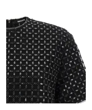ROTATE BY BIRGER CHRISTENSEN Beaded And Sequined Short Sleeve Top - Black