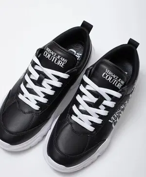 Versace Logo Printed Chunky Lace-up Sneakers - Black