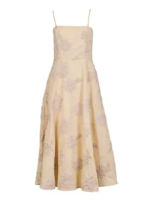 ROTATE BY BIRGER CHRISTENSEN Embroidered Floral Midi Dress - Nude