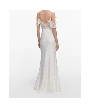 SELF-PORTRAIT Lace Trimmed Striped Maxi Dress - Cream
