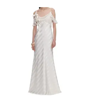 SELF-PORTRAIT Lace Trimmed Striped Maxi Dress