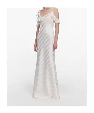 SELF-PORTRAIT Lace Trimmed Striped Maxi Dress