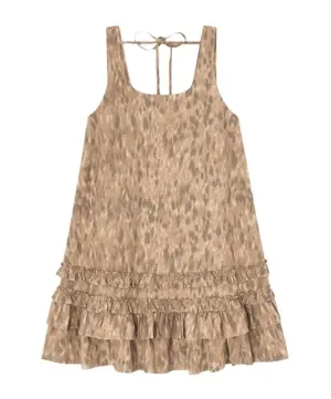 GANNI Printed Cotton Dress With Ruffled Hem - Burro