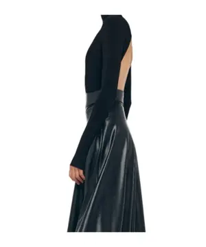 Norma Kamali Long Sleeve Open Back Turtleneck Bodysuit