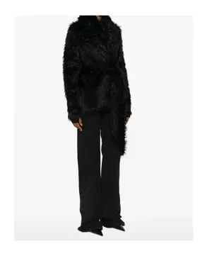 Balenciaga Belted Faux Fur Shawl Lapel Jacket