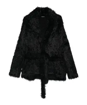 Balenciaga Belted Faux Fur Shawl Lapel Jacket - Black
