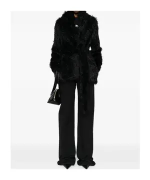Balenciaga Belted Faux Fur Shawl Lapel Jacket