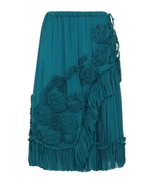 Dries Van Noten Sammy Bis Textured Midi Skirt With Floral Motifs - Green
