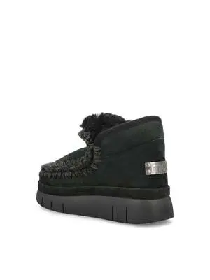 Mou Platform Ankle Boots With Round Toe And Pull-on Design - Black
