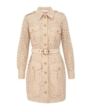 Zimmermann Floral-lace" Belted Mini Dress - Cream