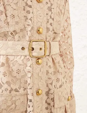 Zimmermann Floral-lace" Belted Mini Dress - Cream