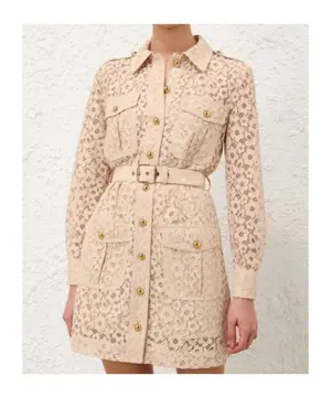 Zimmermann Floral-lace" Belted Mini Dress - Cream