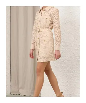 Zimmermann Floral-lace" Belted Mini Dress - Cream