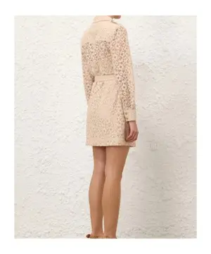 Zimmermann Floral-lace" Belted Mini Dress - Cream