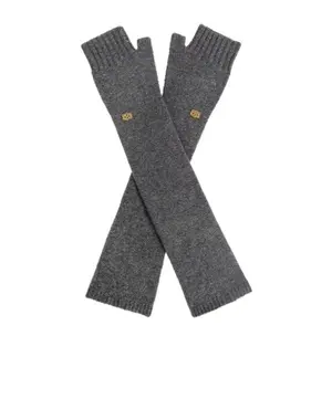 GANNI Wool Mix Fingerless Gloves With Gold Tone Detail - Black