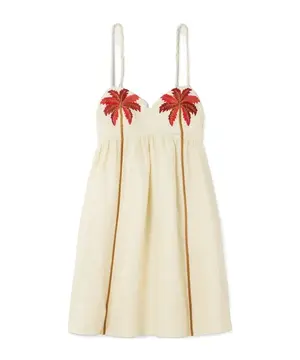 Farm Rio Coconut Tree Embroidered Mini Dress