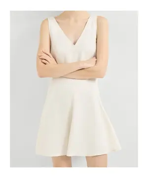 Brunello Cucinelli V-neck Sleeveless Twill Mini Dress - Cream