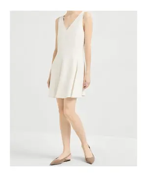 Brunello Cucinelli V-neck Sleeveless Twill Mini Dress - Cream