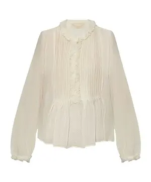 Ulla Johnson Chevron Wool Gauze Ruffled Blouse