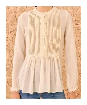 Ulla Johnson Chevron Wool Gauze Ruffled Blouse