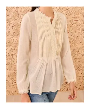 Ulla Johnson Chevron Wool Gauze Ruffled Blouse