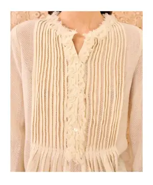 Ulla Johnson Chevron Wool Gauze Ruffled Blouse