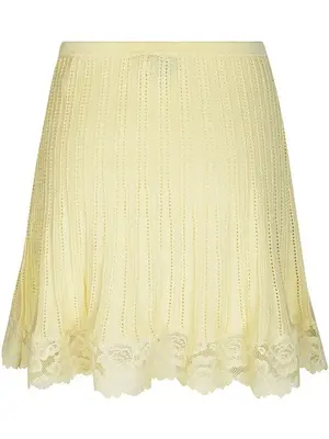 SELF-PORTRAIT Lace Trim Mini Skirt - Yellow
