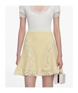 SELF-PORTRAIT Lace Trim Mini Skirt - Yellow
