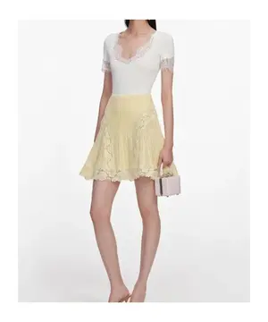 SELF-PORTRAIT Lace Trim Mini Skirt - Yellow
