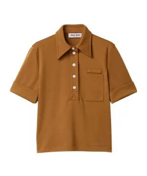 Miu Miu Short-sleeved Polo Shirt With Embroidered Logo - Cinnamon