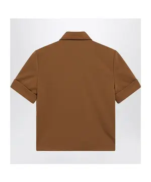 Miu Miu Short-sleeved Polo Shirt With Embroidered Logo - Cinnamon