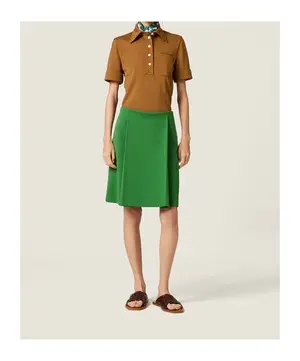 Miu Miu Short-sleeved Polo Shirt With Embroidered Logo - Cinnamon