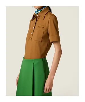 Miu Miu Short-sleeved Polo Shirt With Embroidered Logo - Cinnamon