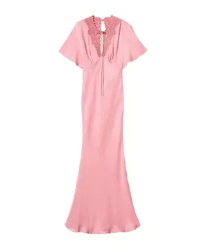 TWINSET Short Sleeve Maxi Dress With Embroidered Neckline