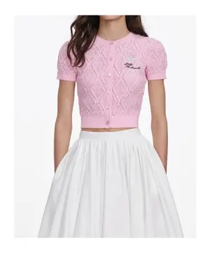 SELF-PORTRAIT Pointelle Knit Cropped Top With Floral Embroidery