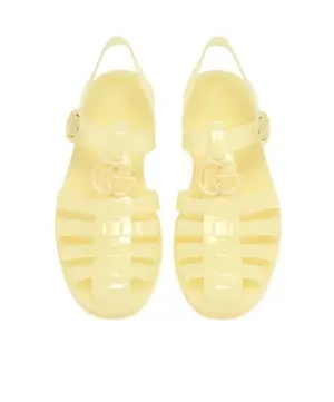 Gucci Rubber Sandals With Double G Detail - Yellow