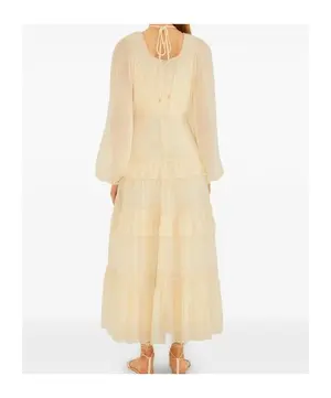 Farm Rio Ruffled Maxi Dress With V-neck And Long Sleeves