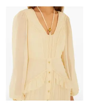 Farm Rio Ruffled Maxi Dress With V-neck And Long Sleeves