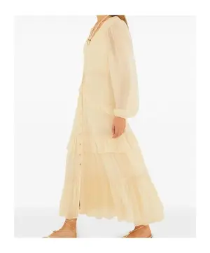 Farm Rio Ruffled Maxi Dress With V-neck And Long Sleeves