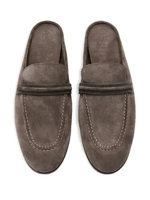 Brunello Cucinelli Beaded Embellished Suede Mules