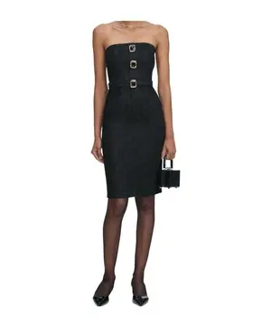 SELF-PORTRAIT Strapless Midi Dress With Buckle Detail