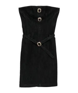 SELF-PORTRAIT Strapless Midi Dress With Buckle Detail - Black
