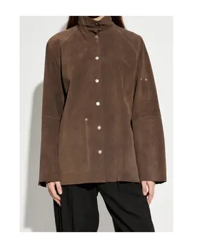 Studio Nicholson Long-sleeved Leather Jacket With Metal Snaps - Brown