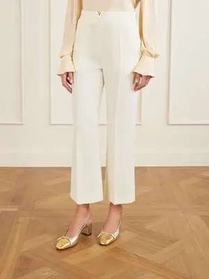 Valentino Garavani Pleated Wide Leg Trousers With V-logo Detail