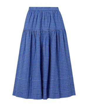 DÔEN Sebastiane Plaid Tiered Maxi Skirt - Blue