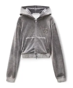 Alexander Wang Embellished Velour Zip-up Hoodie - Gray