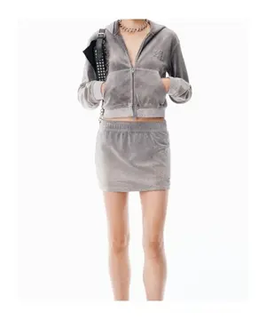 Alexander Wang Embellished Velour Zip-up Hoodie - Gray
